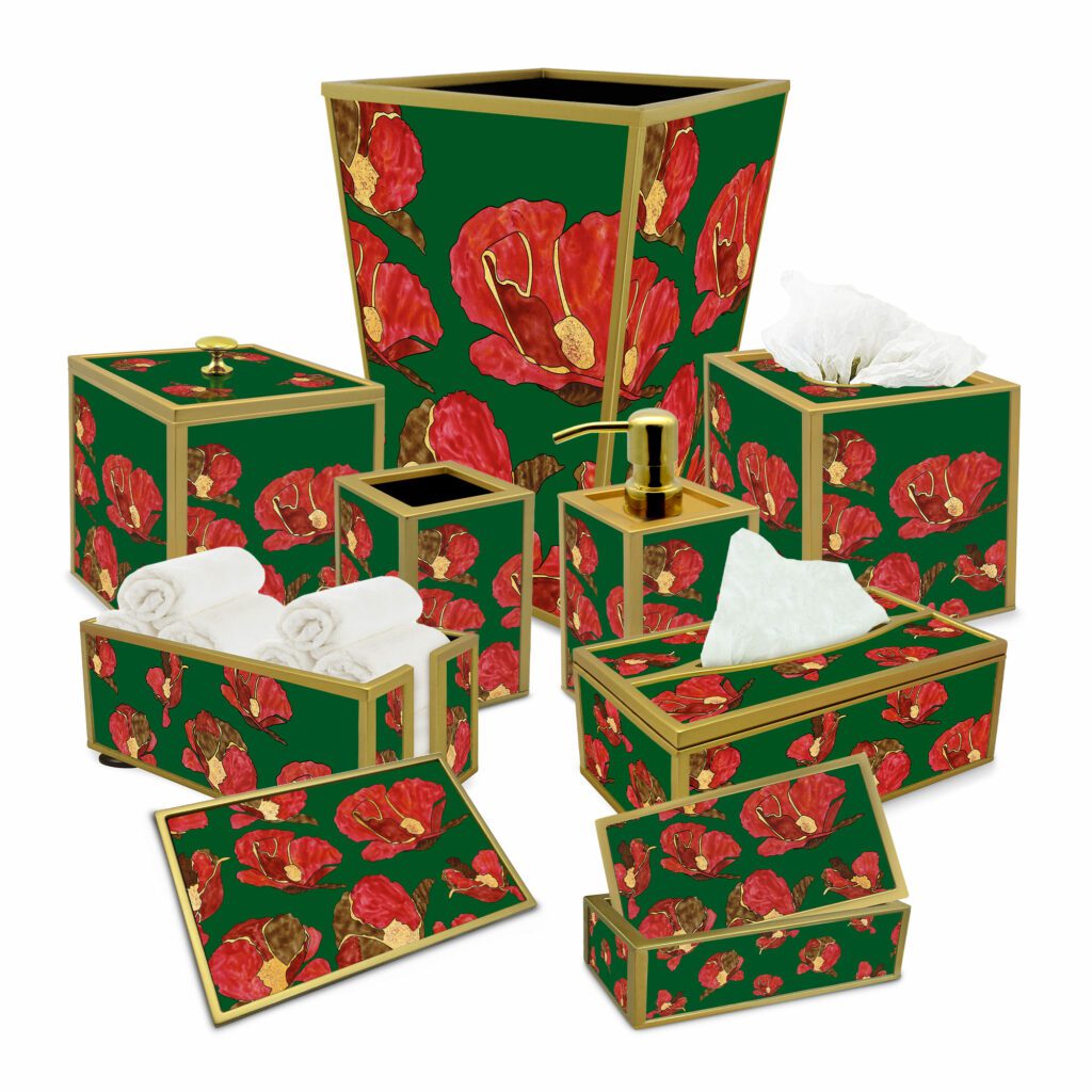 Red poppies - Bath accessories bundle with waste basket red poppies ...