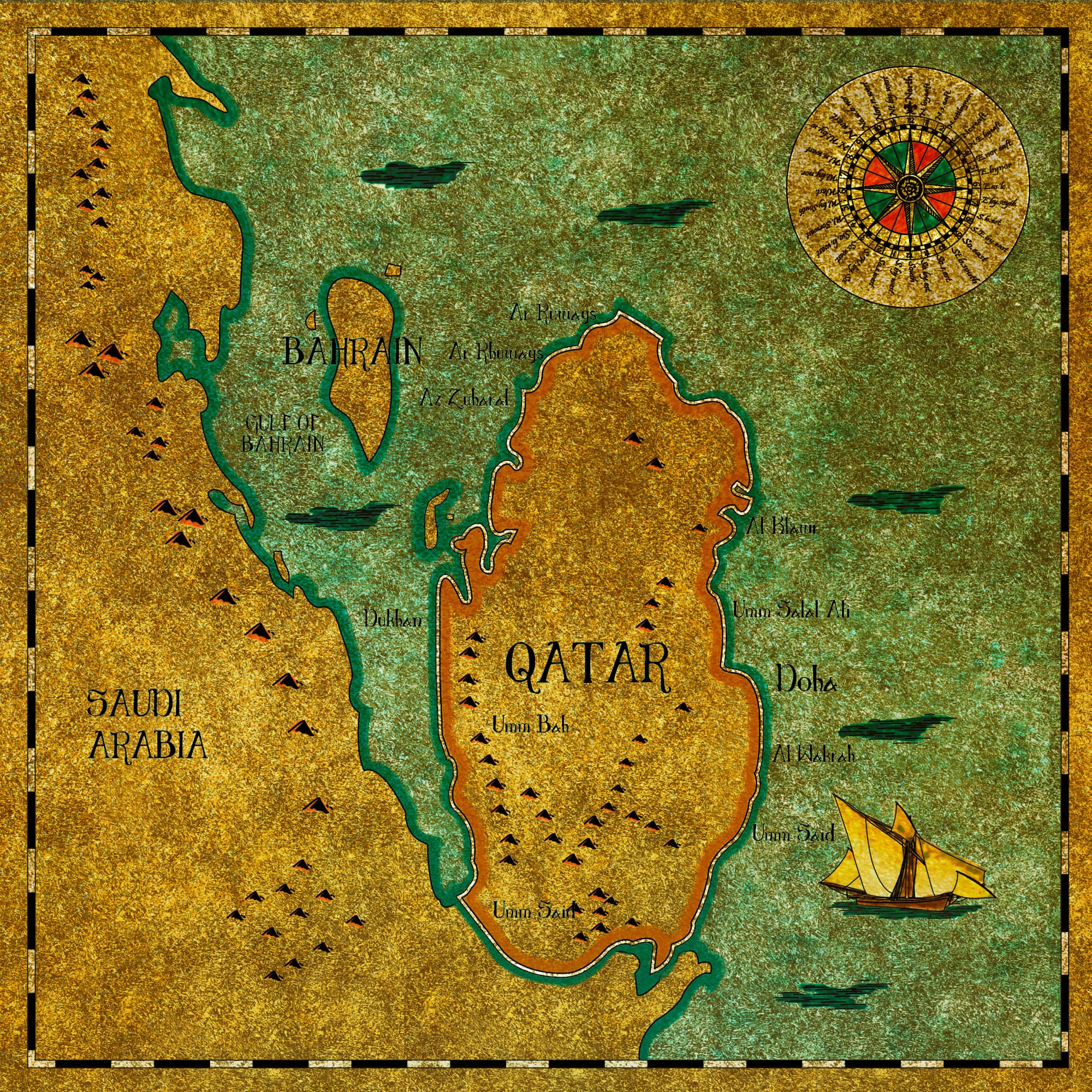 Tea box organizer - Old Map Qatar Arab Sea